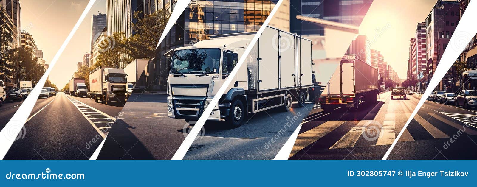 Logistics Industry Concept Collage with White Vertical Lines and Bright ...