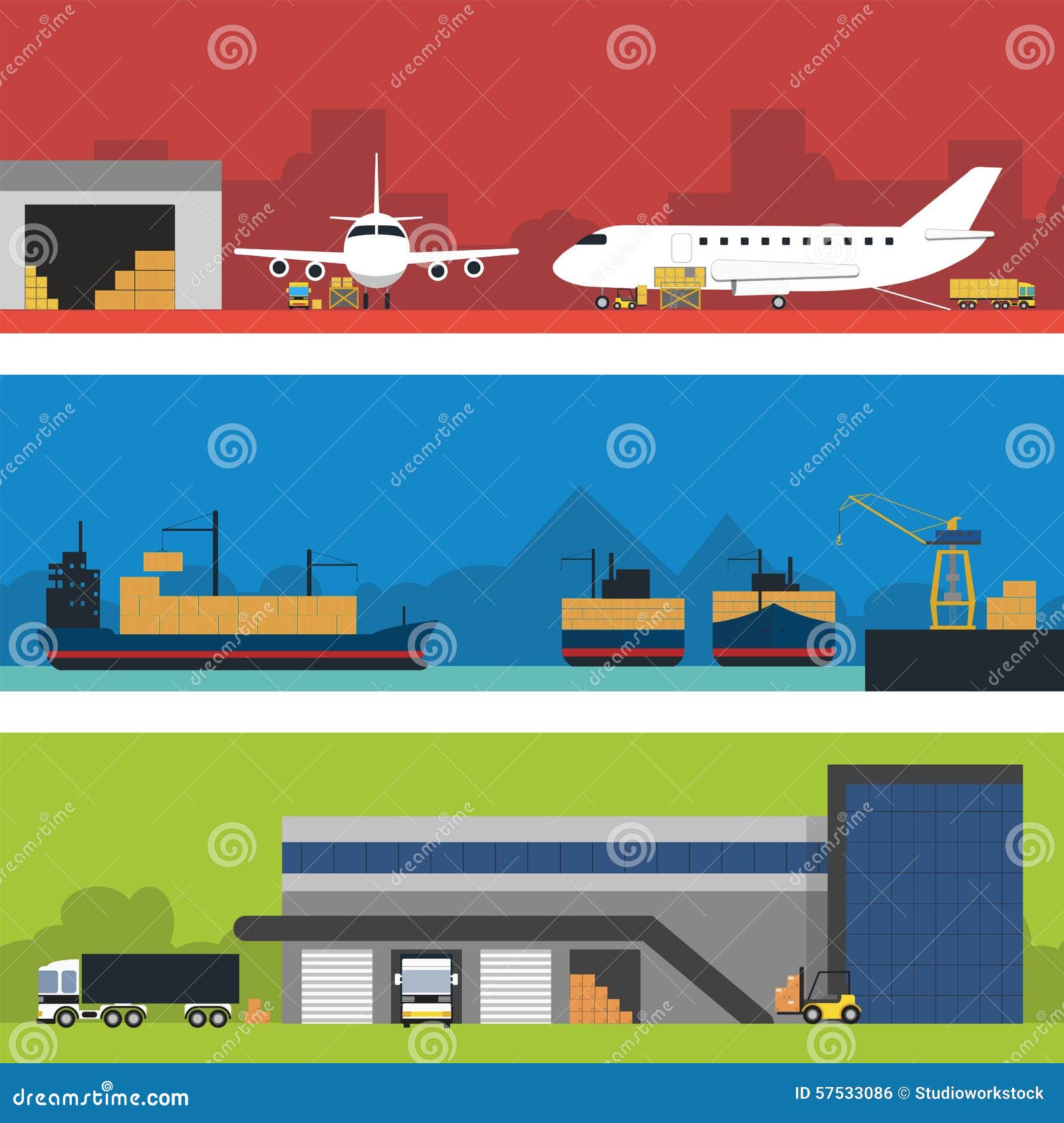 Logistics Infographic Banner Set. Flat Vector. Stock Vector ...