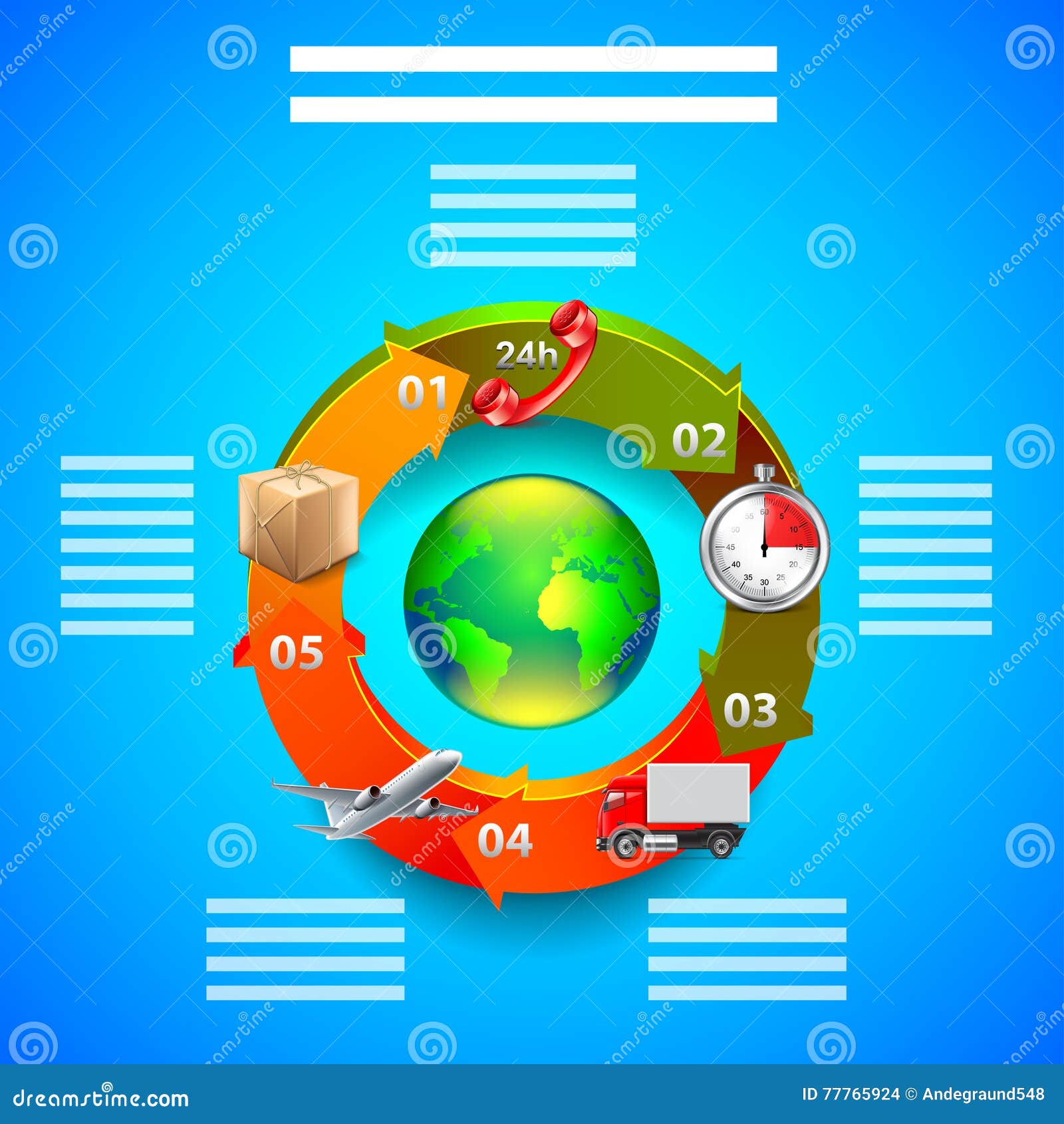 Logistics Infographics, Objects in Arrows Around Earth Globe Stock ...