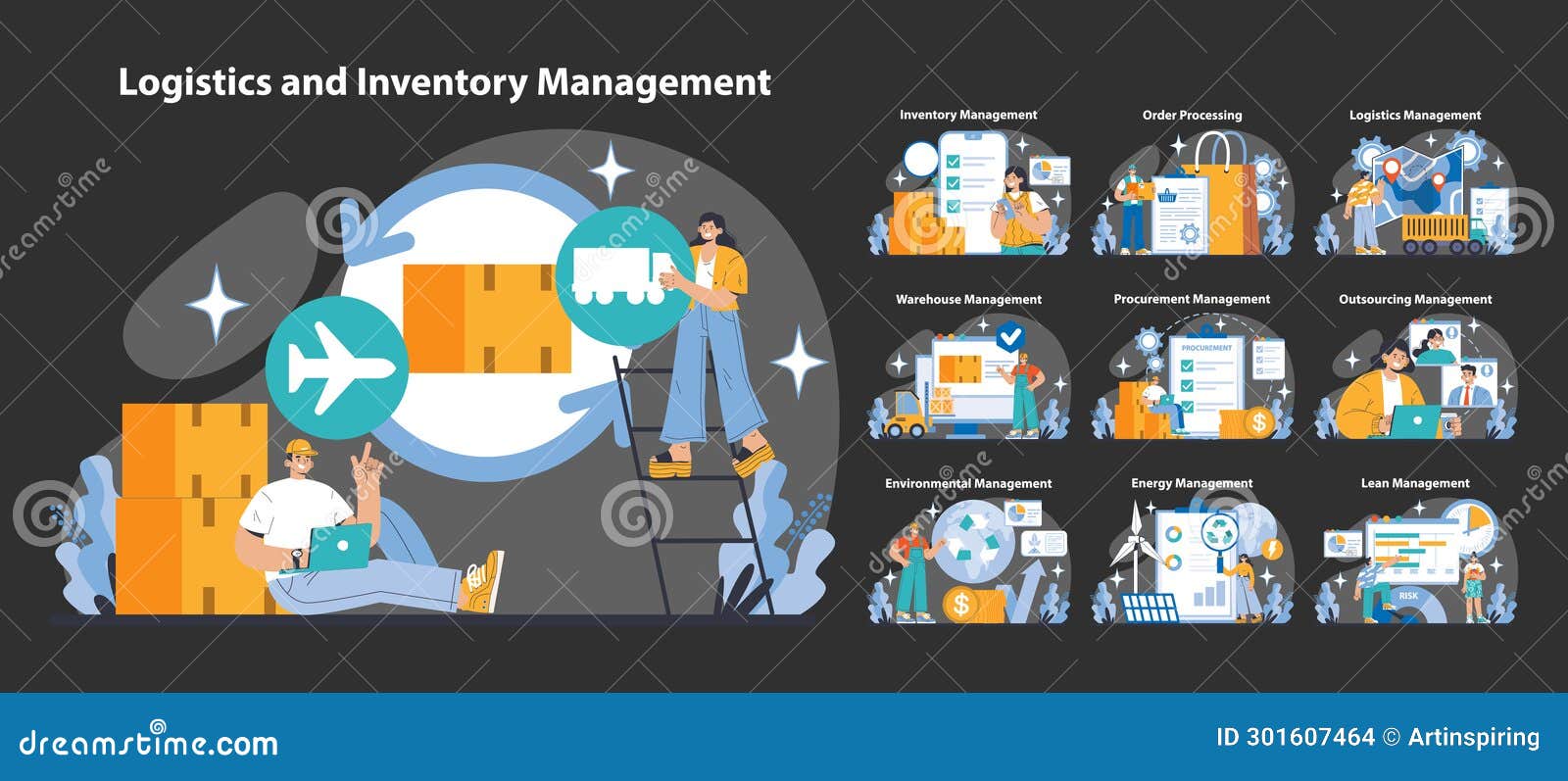 Logistics and Inventory Management Concept. Flat Vector Illustration ...