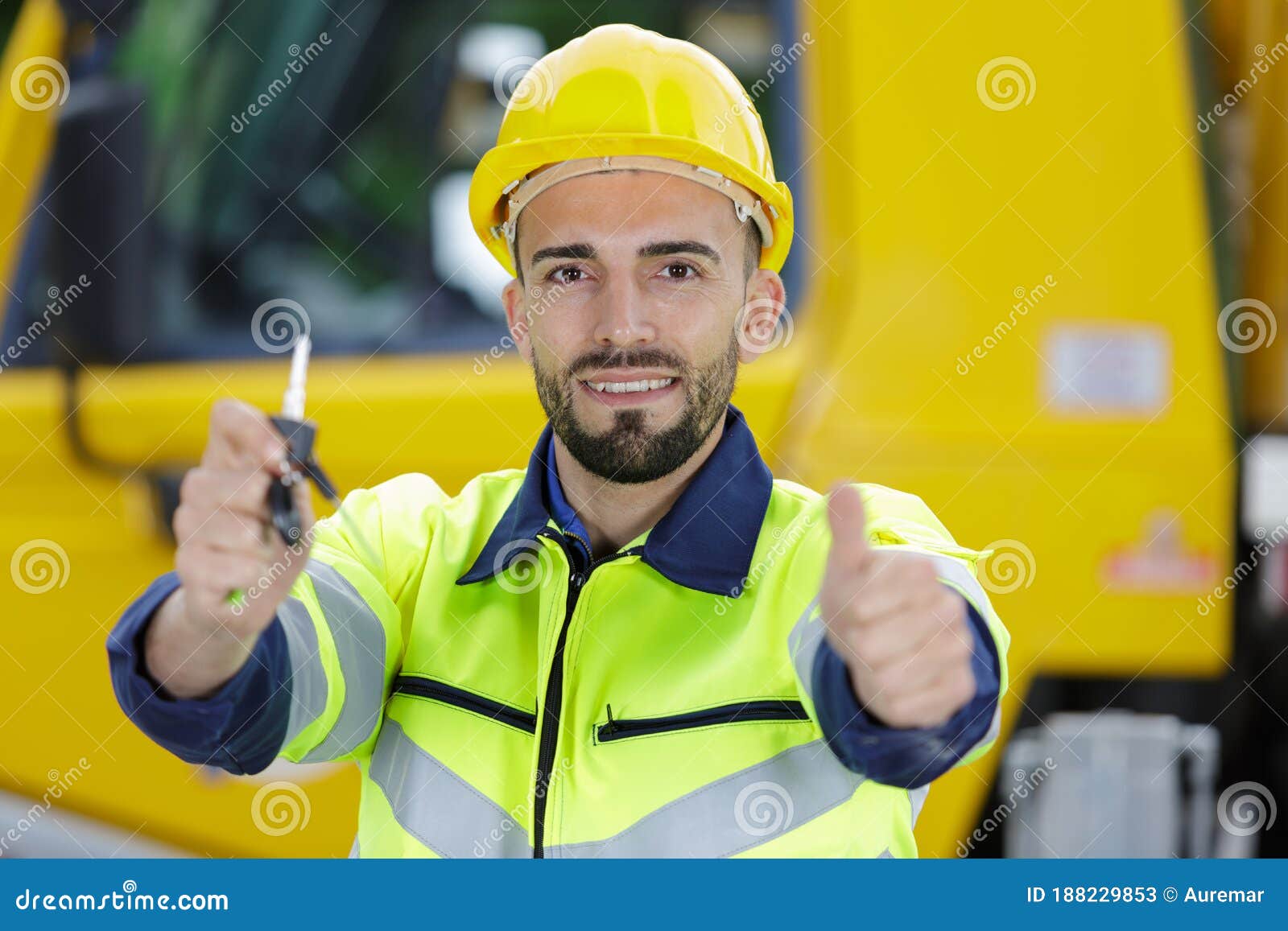 Logistics Man in Front Container Truck with Helmet Stock Image - Image ...