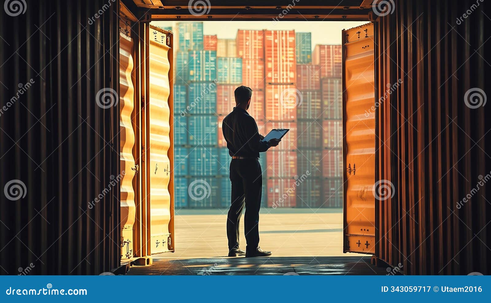 Logistics Manager Controlling Loading of Cargo Containers Inside a ...