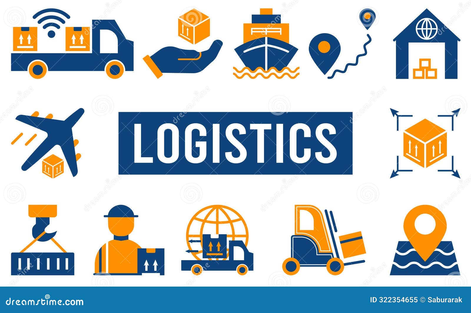 Logistics Minimal Solid Web Icon Set with Smart Logistics, Water ...
