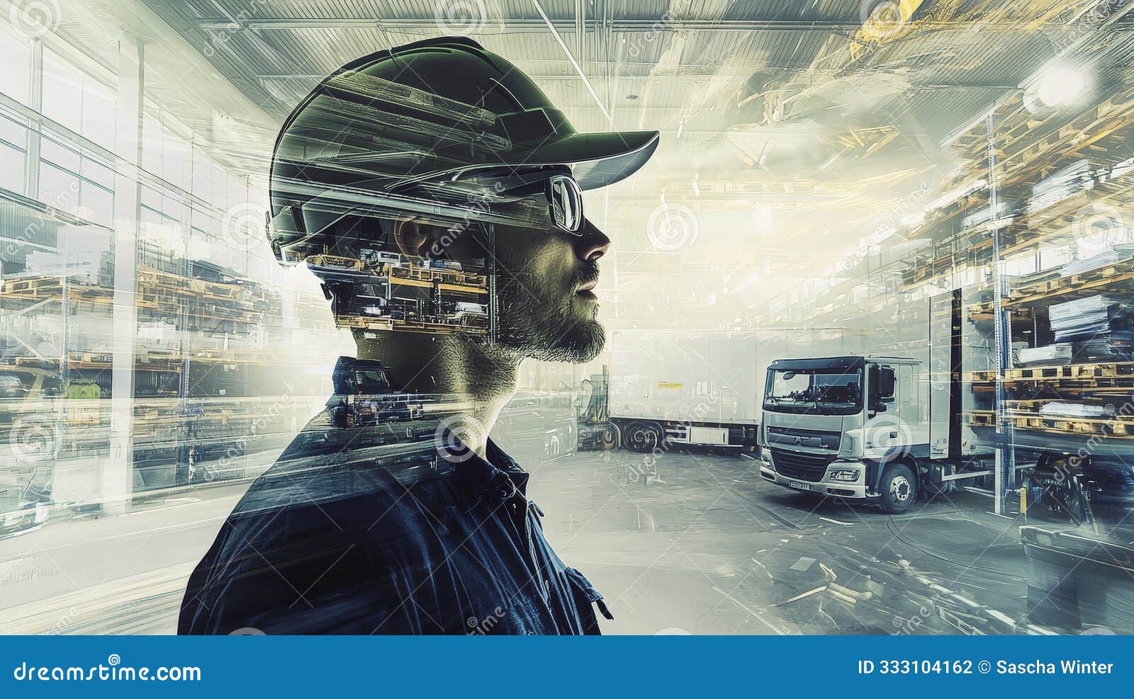 Logistics in Motion: a Double Exposure Perspective. Generative AI Stock Illustration ...