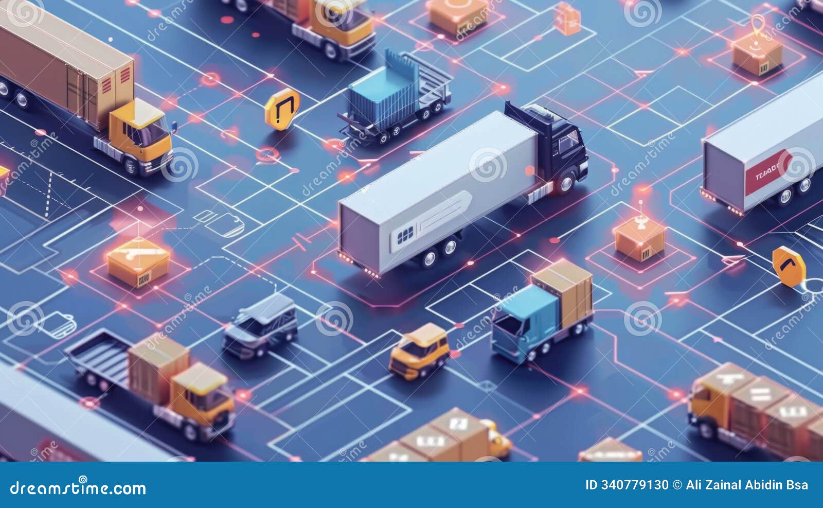 Logistics Network: Delivery Trucks and Packages Stock Illustration ...