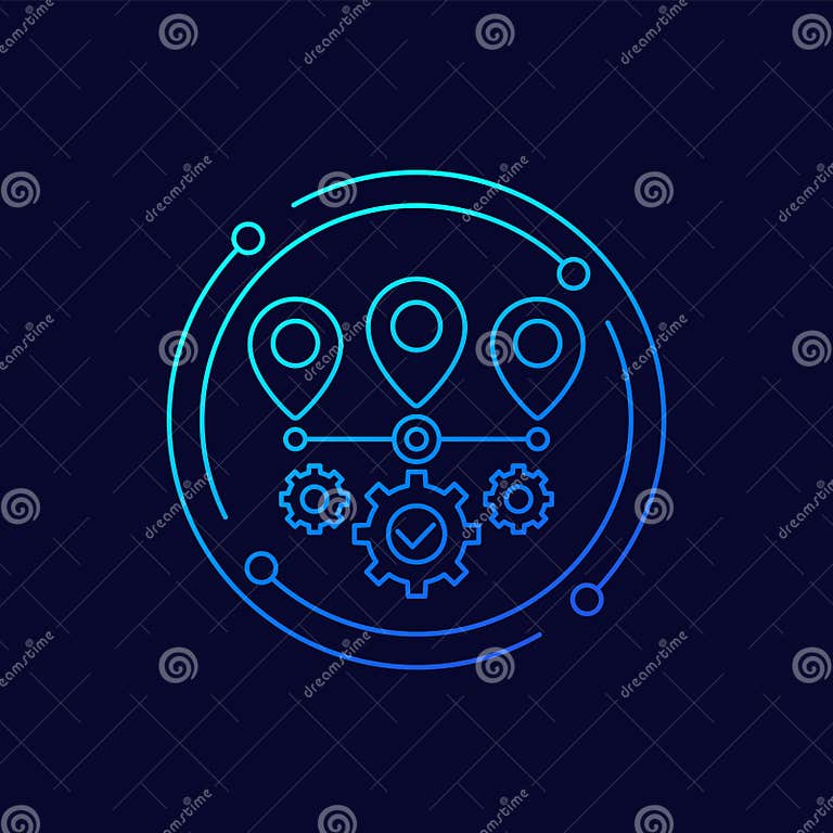 Logistics Optimization Icon with a Route, Linear Stock Illustration ...