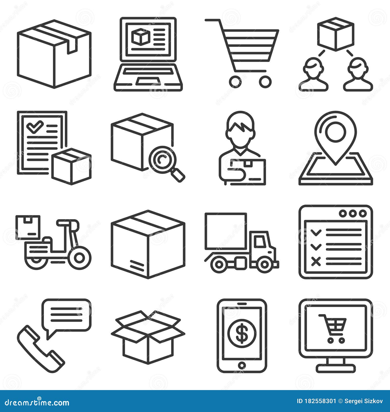 Logistics and Order Icons Set on White Background. Line Style Vector ...