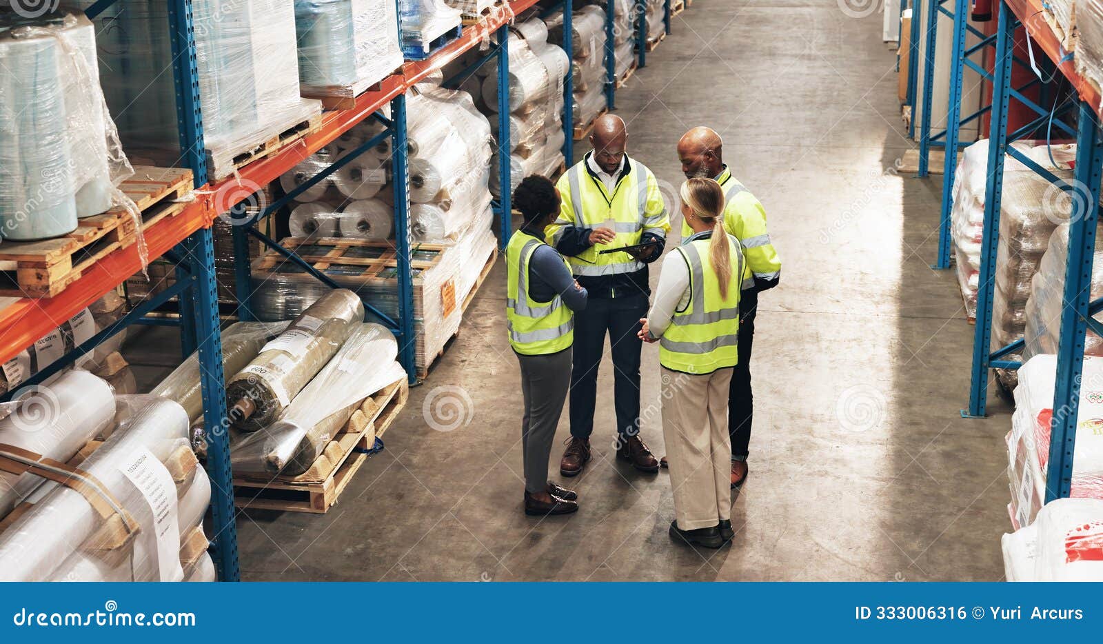 Logistics, People and Discussion with Tablet in Warehouse for Supply ...