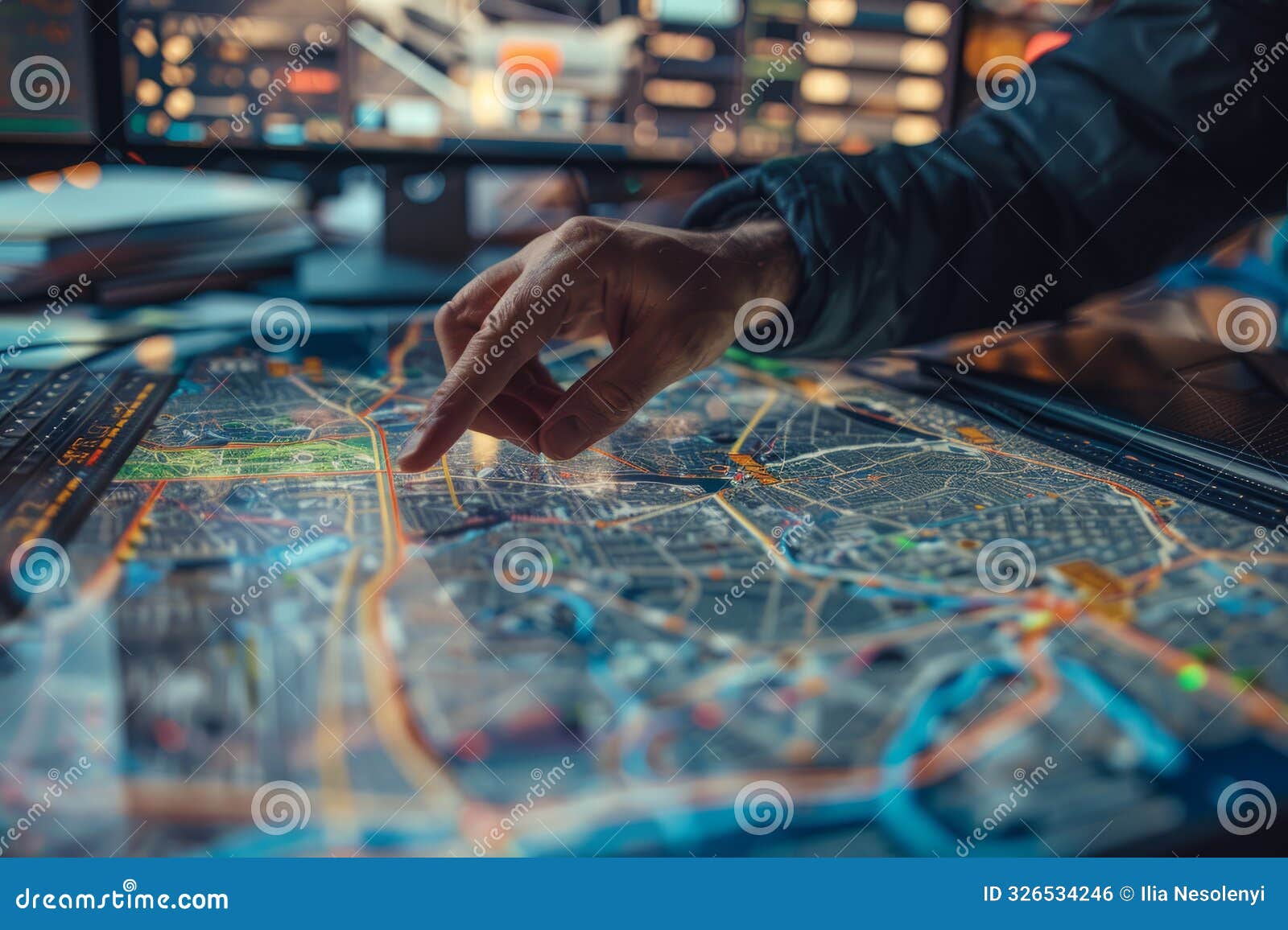 Logistics Planner Pointing at a Map on a Table To Create a Delivery ...