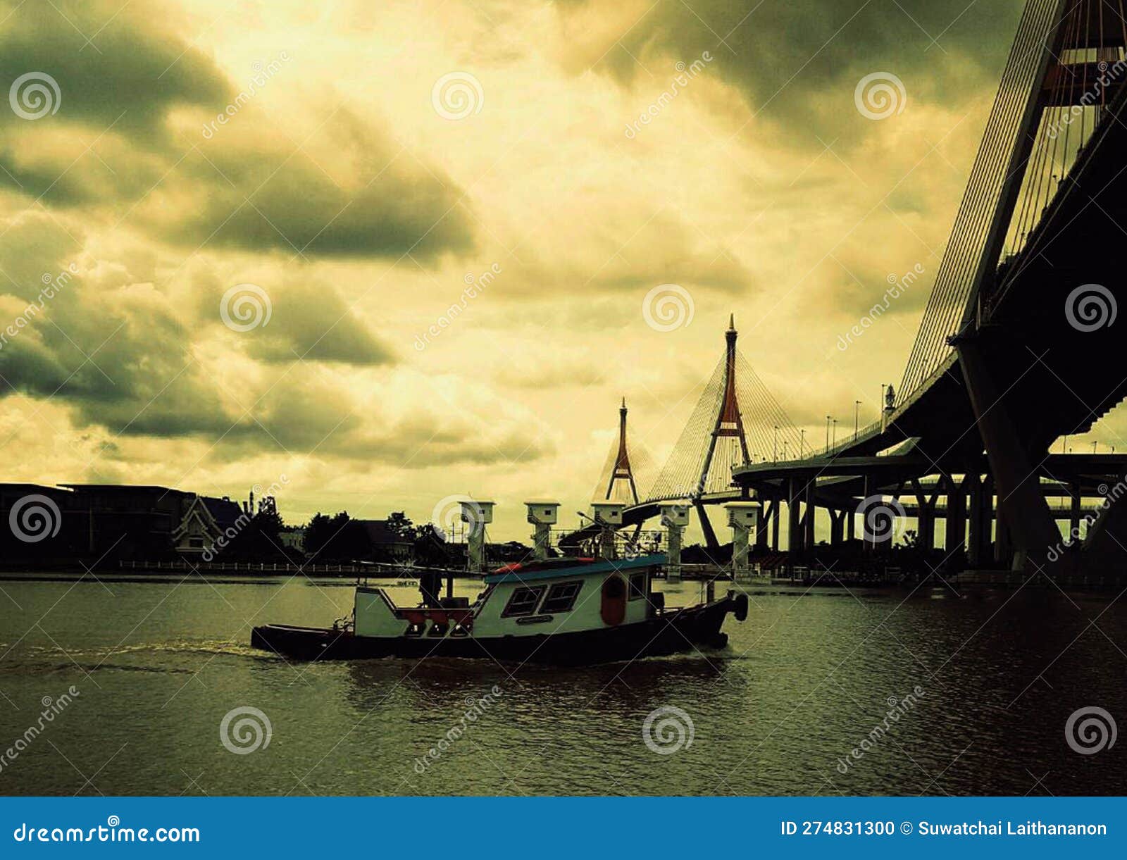 Logistics by river stock photo. Image of dusk, bridge - 274831300
