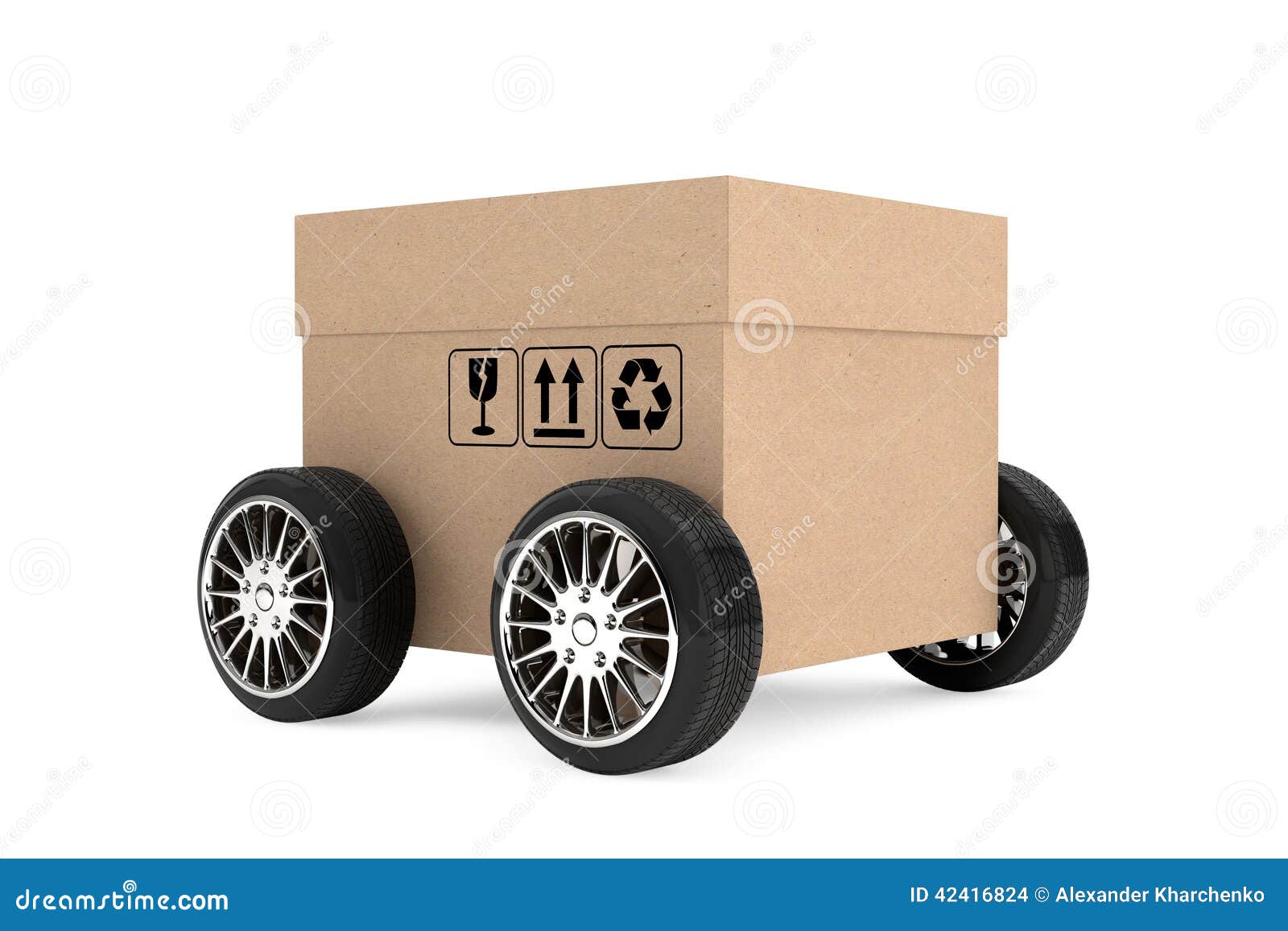 Logistics, Shipping and Delivery Concept. Cardboard Box with Wheels ...