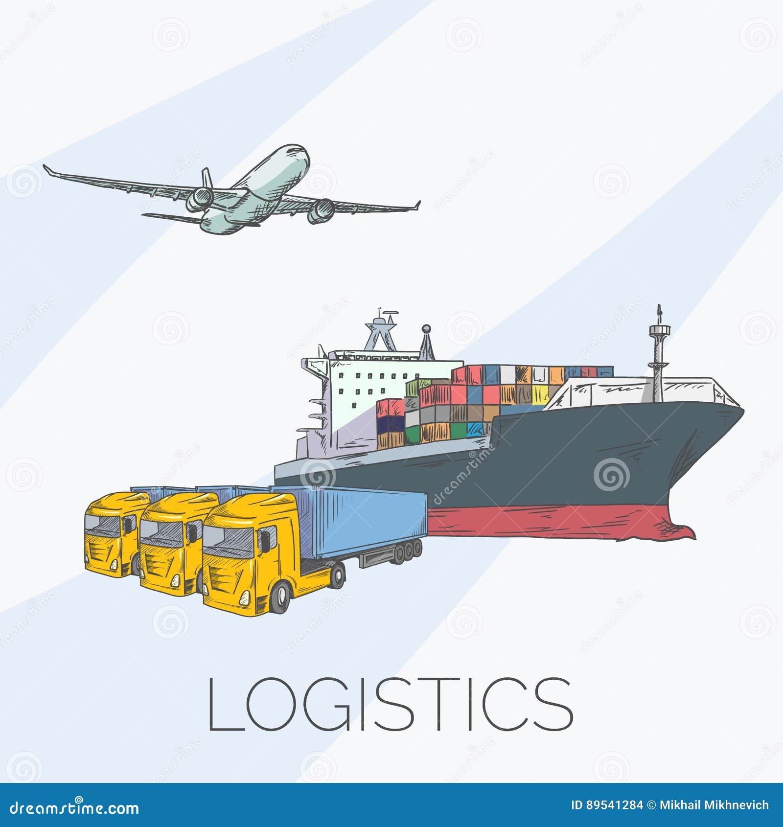 Logistics Sign with Plane, Truck, Container and Ship Stock Vector ...