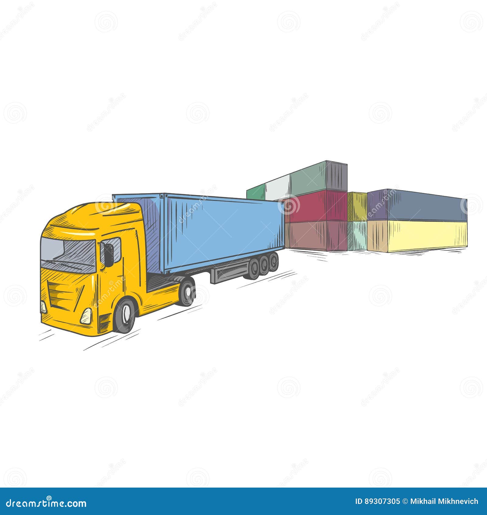 Logistics Sketchy Sign With Container Truck Cartoon Vector ...