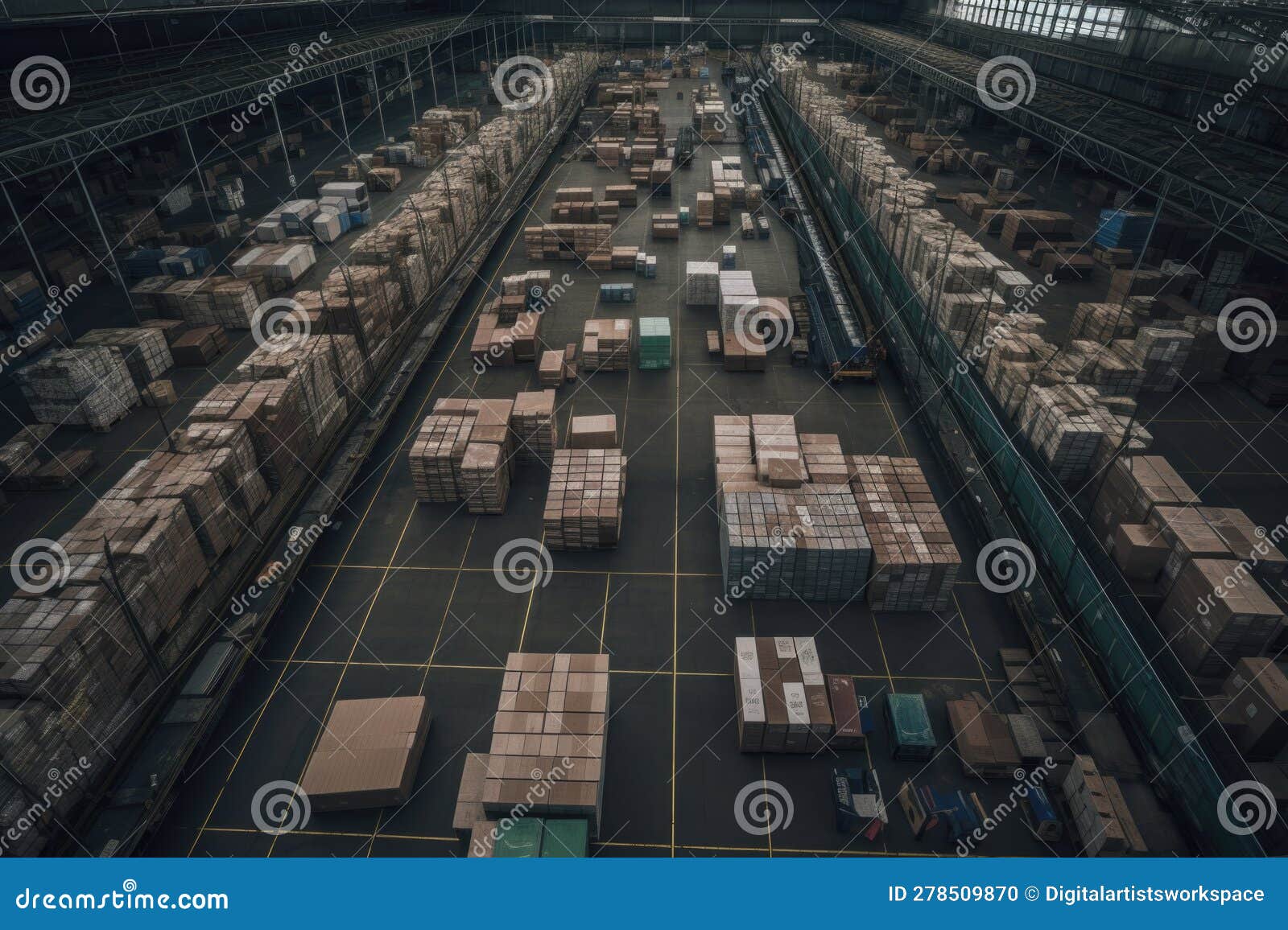 Logistics Sorting Center Warehouse with Boxes, Top View, Generative AI ...