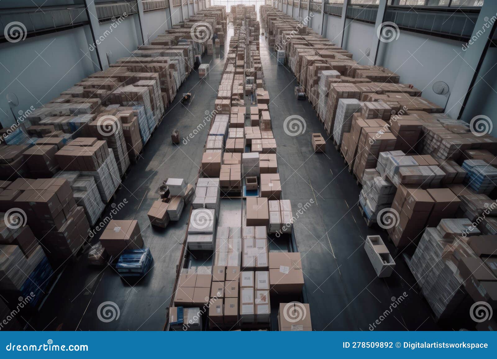 Logistics Sorting Center Warehouse with Boxes, Top View, Generative AI ...