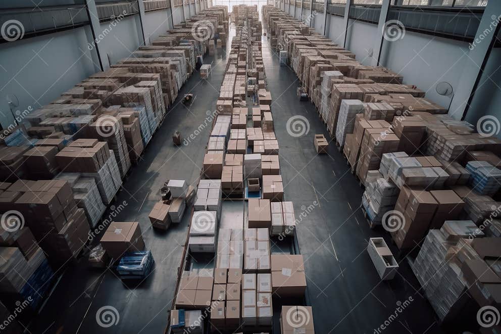 Logistics Sorting Center Warehouse with Boxes, Top View, Generative AI ...