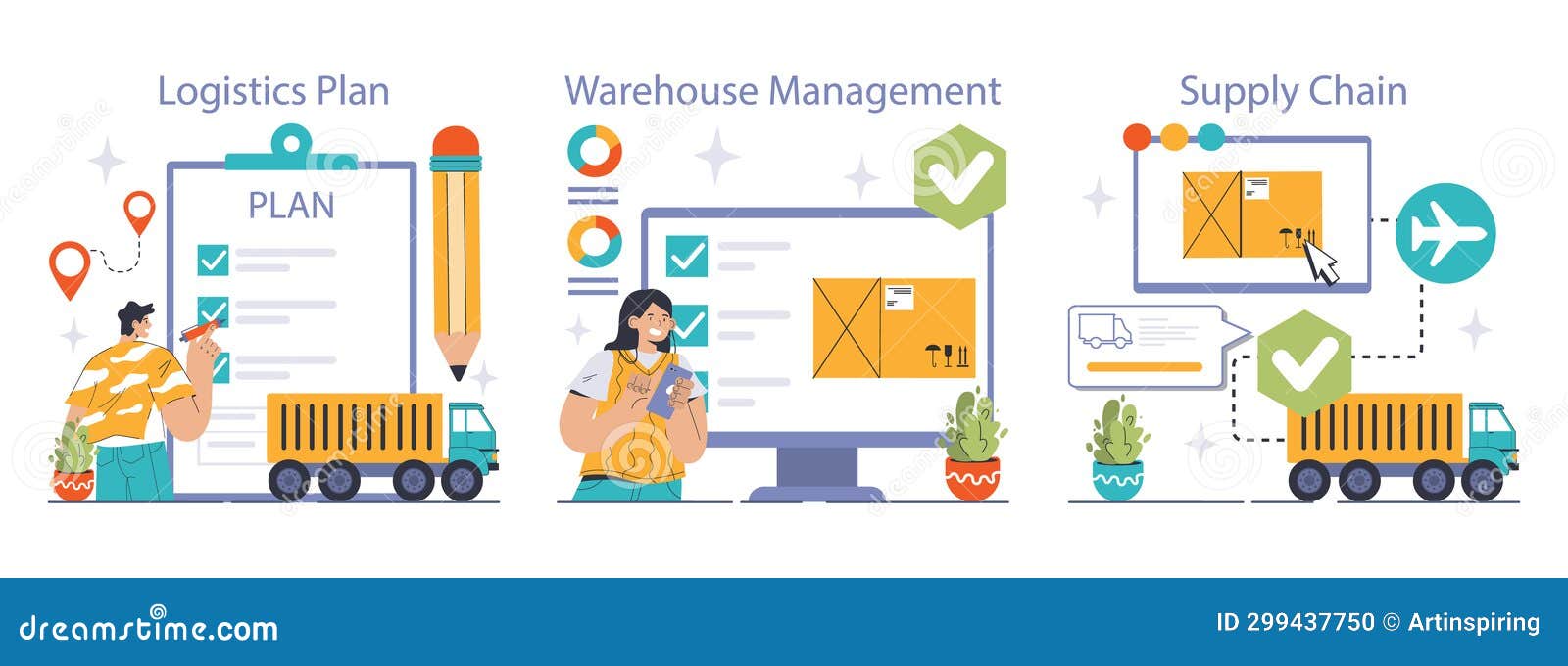 Logistics and Supply Chain Management Set. Flat Vector Illustration ...