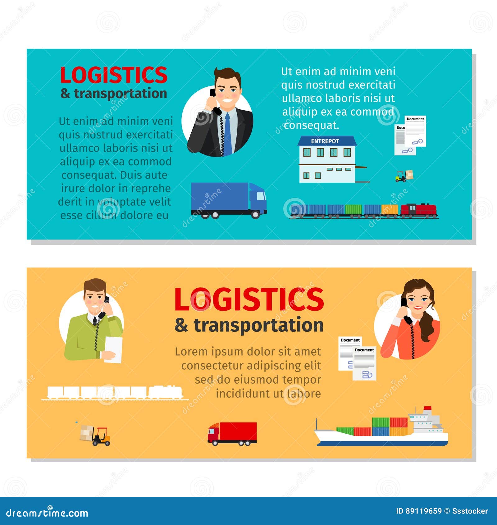 Sea Transportation Horizontal Vector Sea Freight And Shipping Banners ...