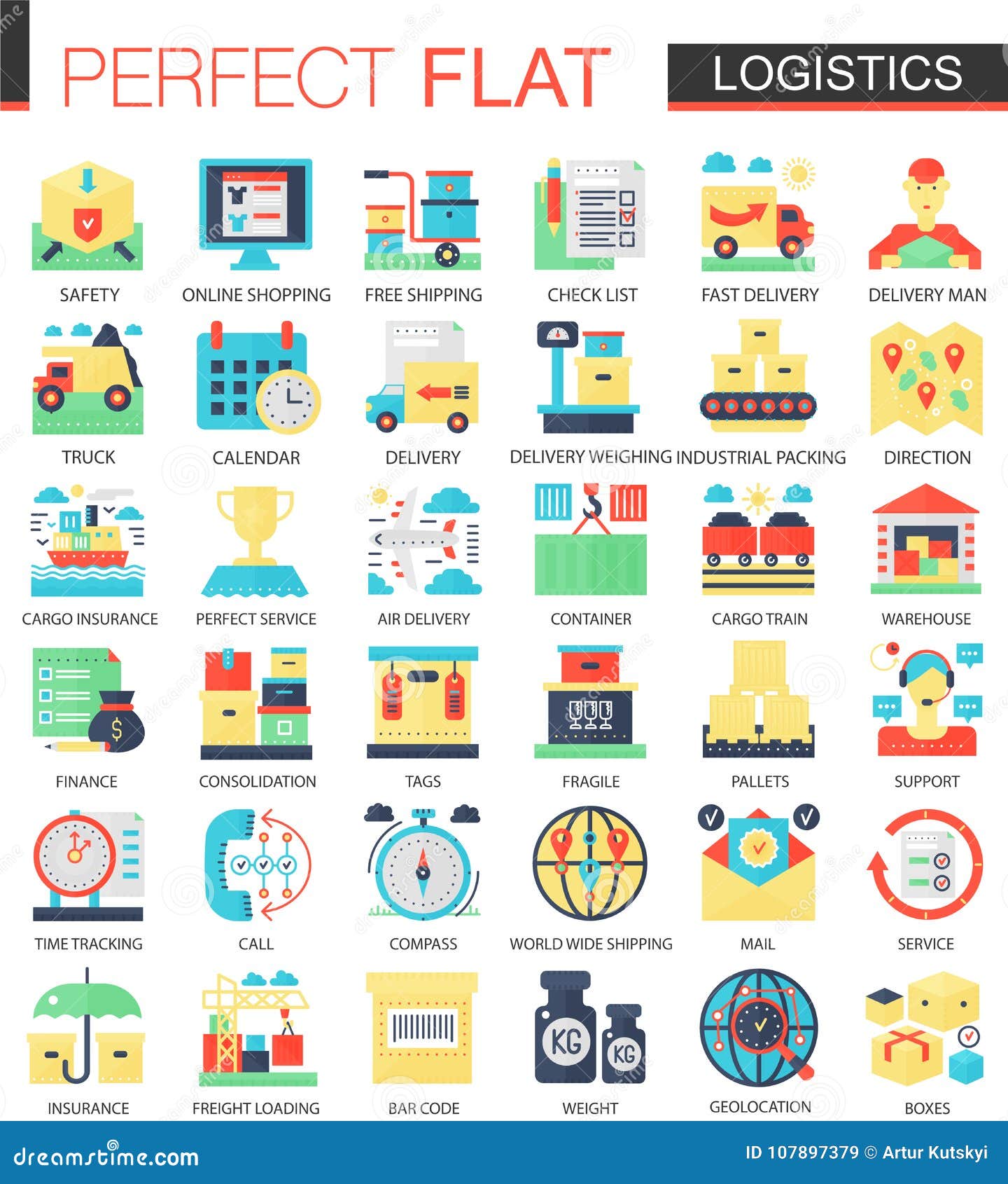 Logistics Transportation Vector Complex Flat Icon Concept Symbols for ...