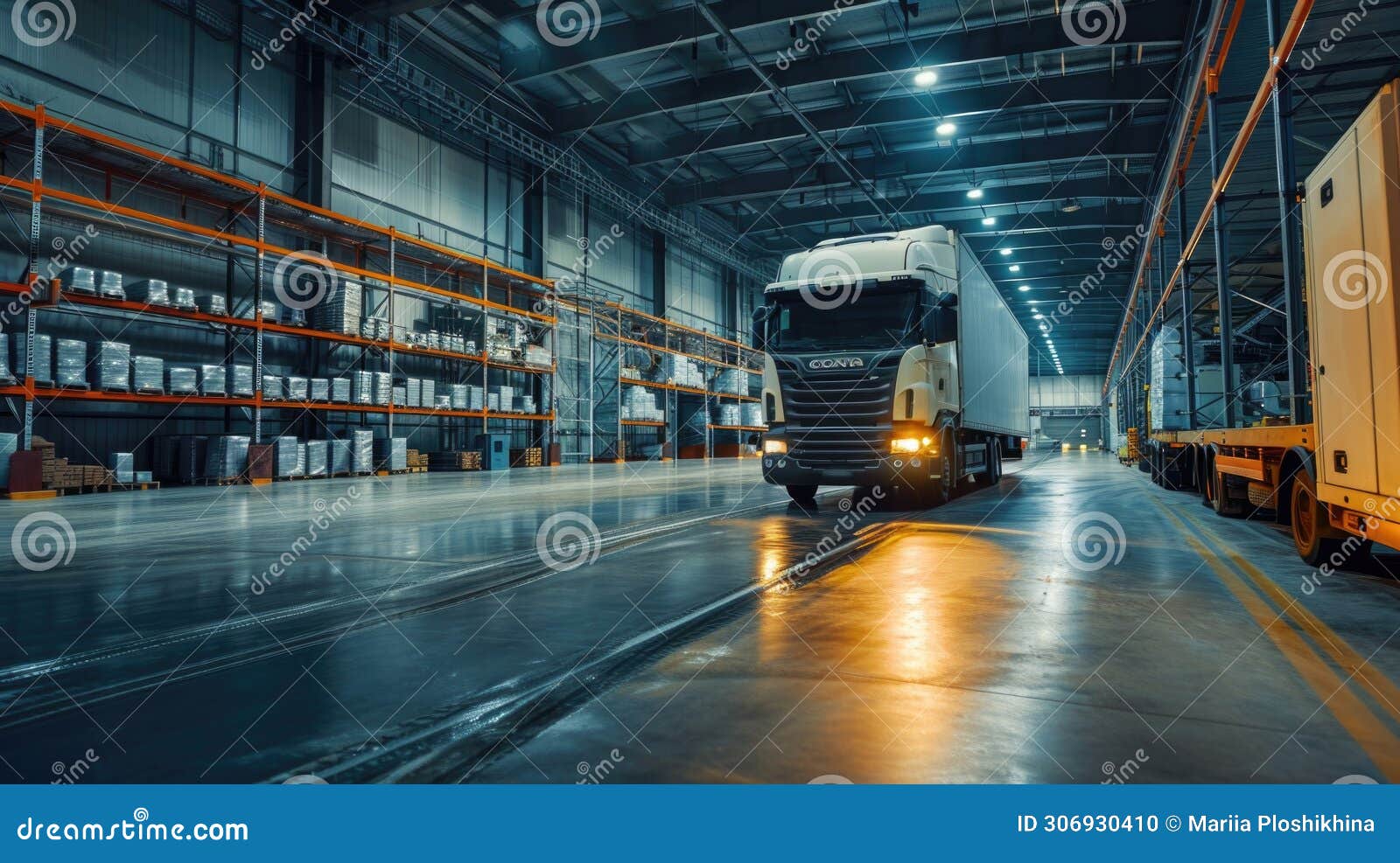 Logistics Truck at Warehouse Loading Bay Stock Photo - Image of haulage ...