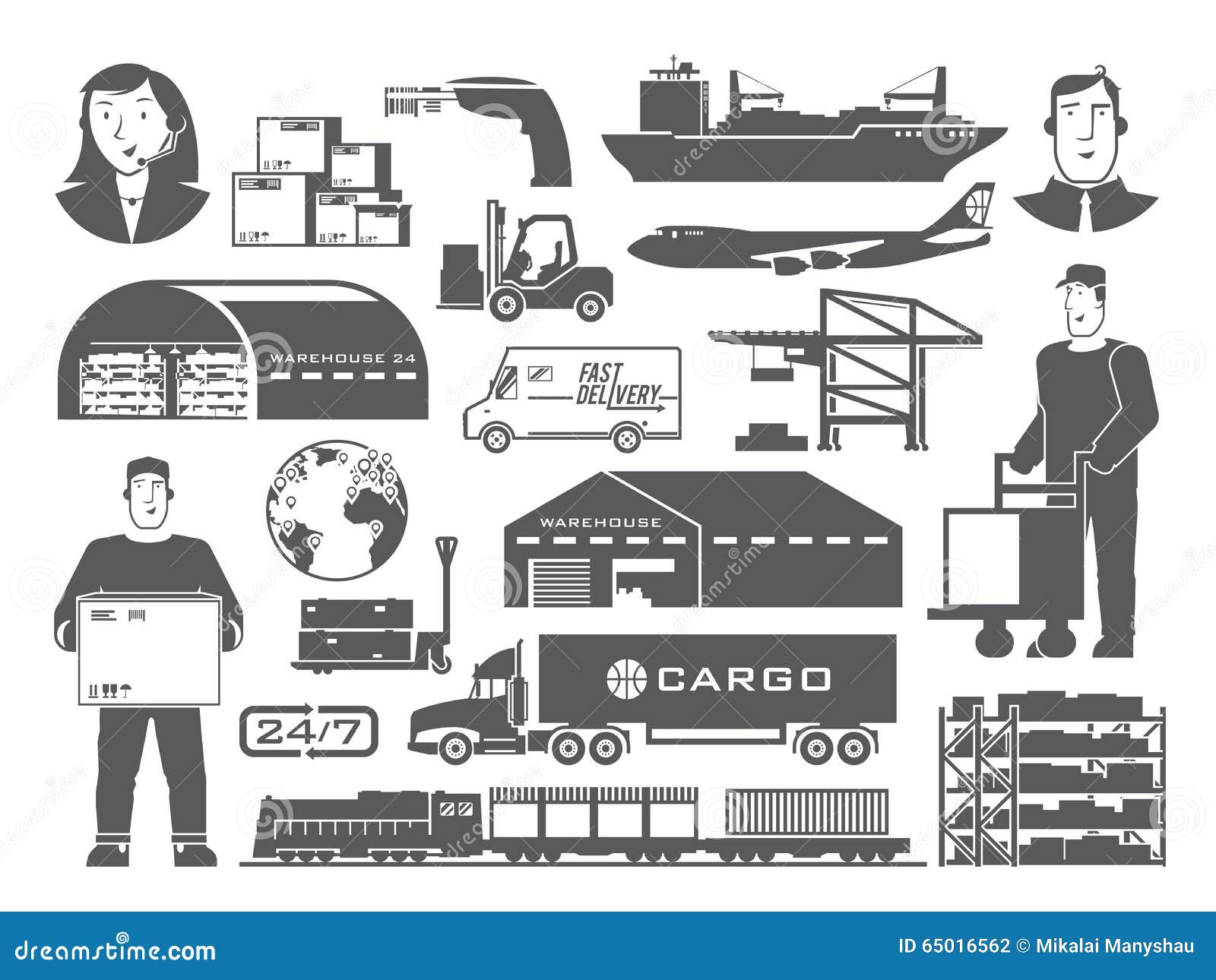 Logistics Vector Black and White Icons Stock Vector - Illustration of ...