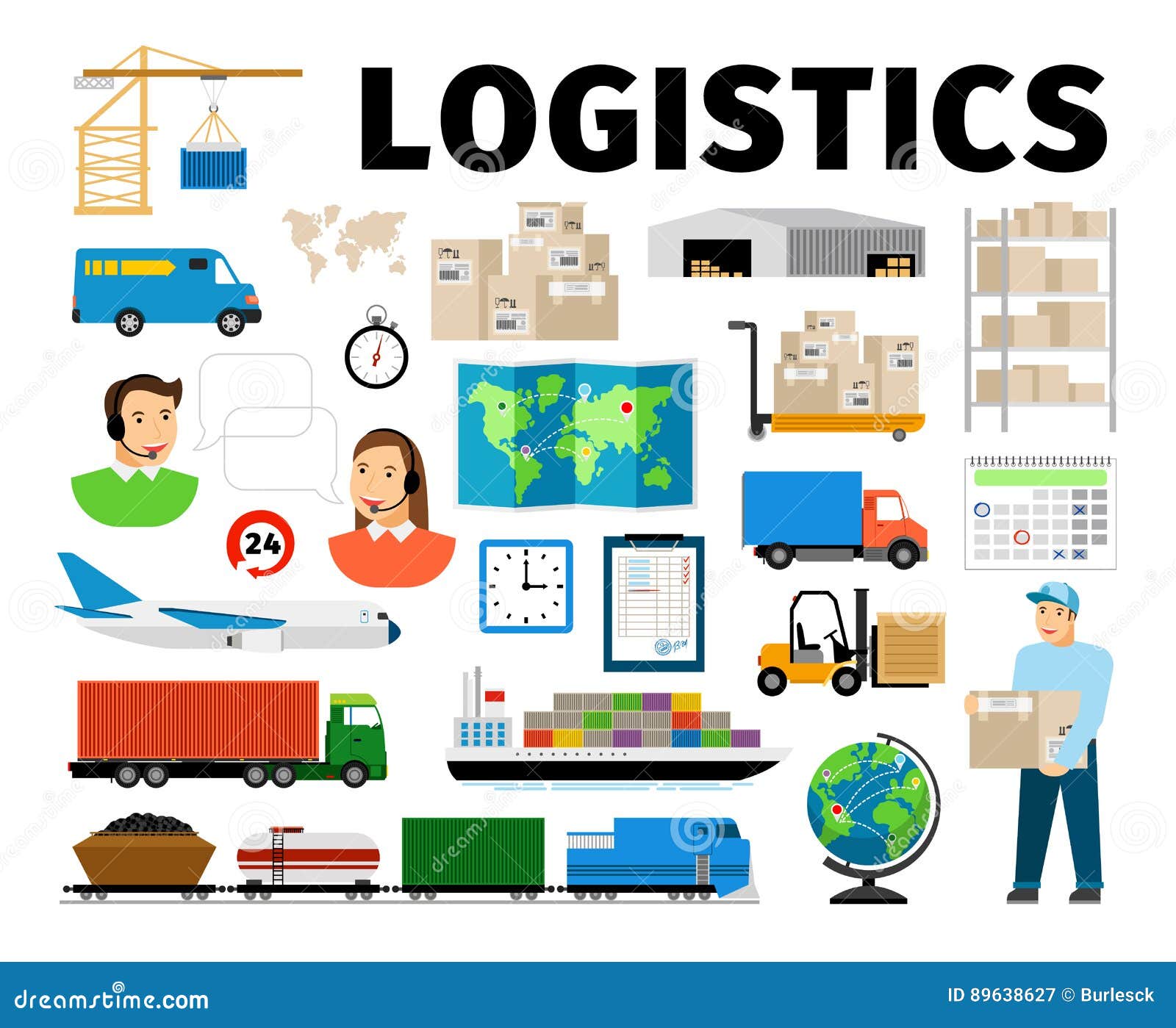 Logistics Vector Elements Isolated On White Background. Worker And ...