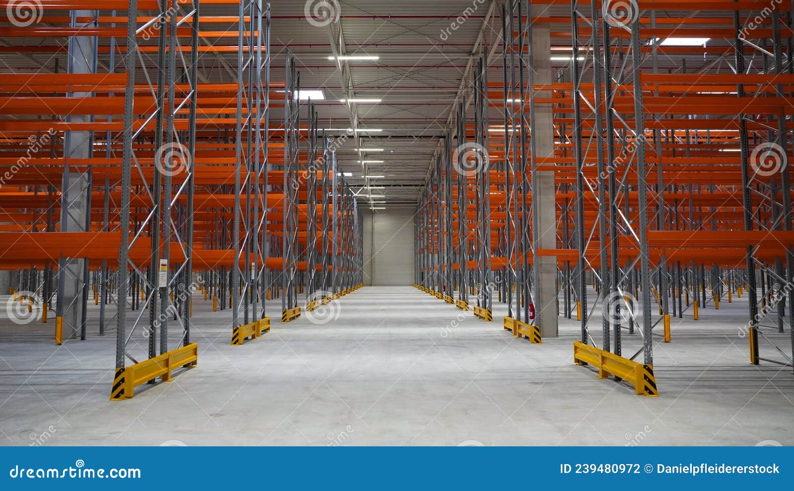 Logistics Warehouse with Empty High Racks Stock Photo - Image of beam ...