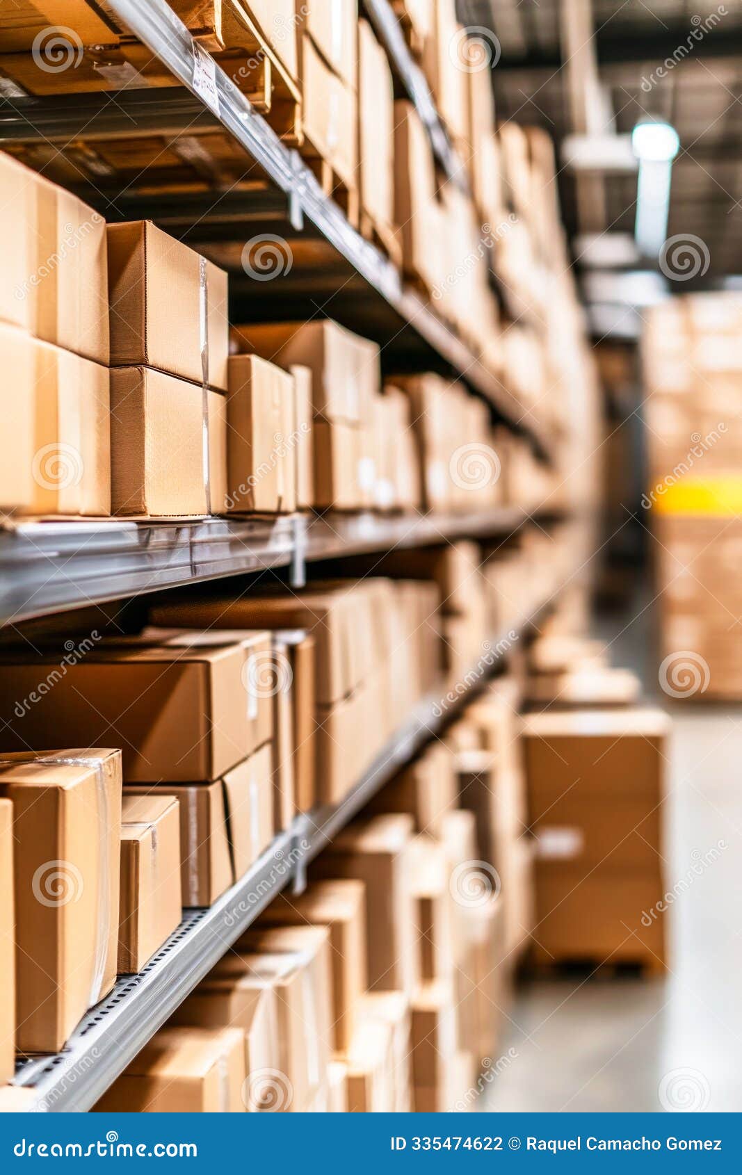 Logistics Warehouse. Stacked Cardboard Boxes on Shelves Stock ...