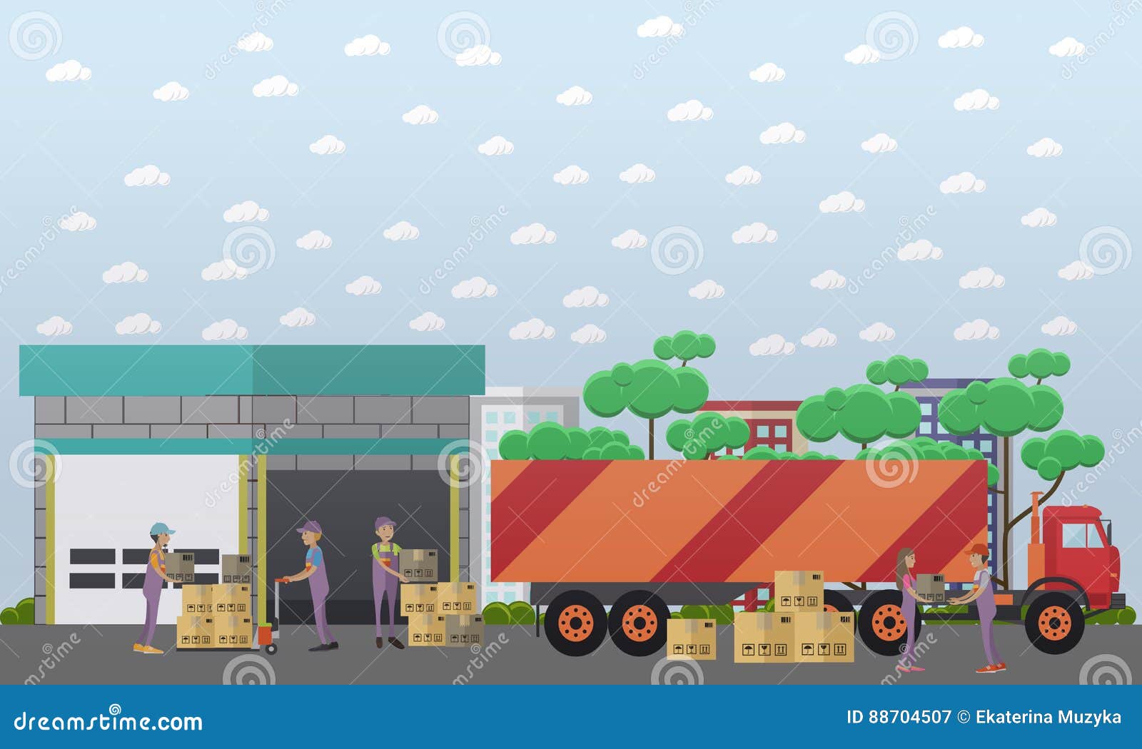 3D Workers Unloading Boxes From A Truck Stock Photography ...