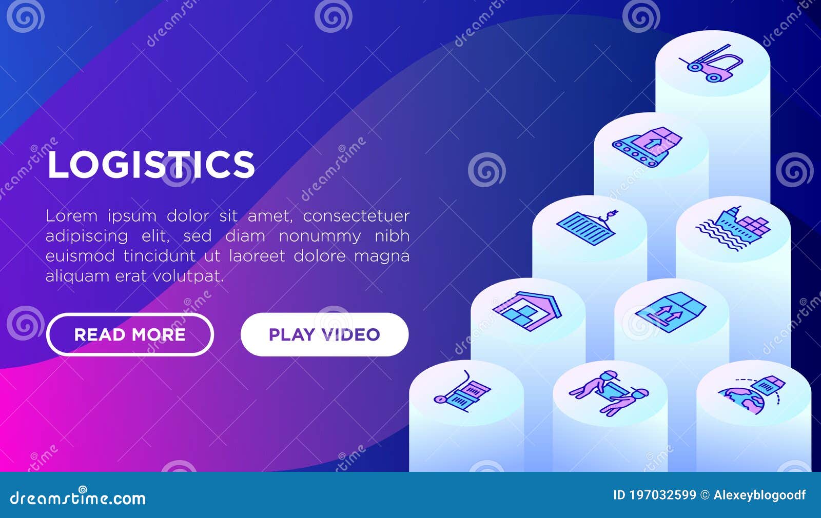 Logistics Web Page Template with Thin Line Isometric Icons: Forklift ...
