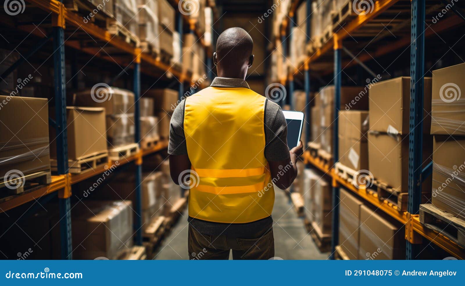 Logistics Worker. Man Working in a Large Distribution Warehouse. Stock ...