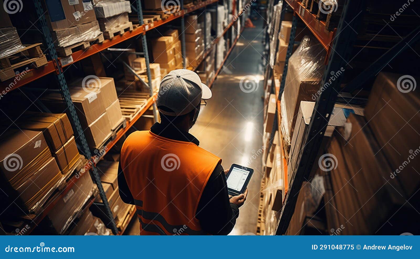 Logistics Worker Overseeing Cargo Loading At Warehouse With Truck And ...