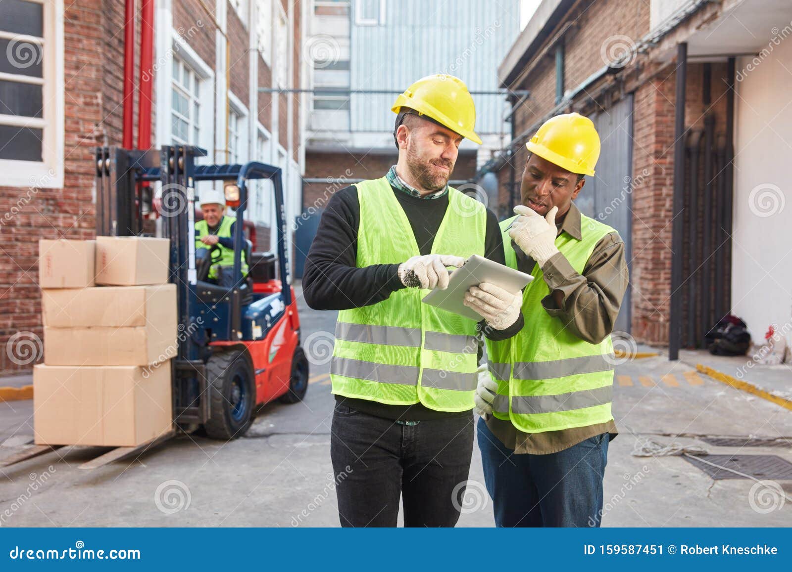 Logistics Workers Inspect Cargo Shipping Stock Image - Image of ...
