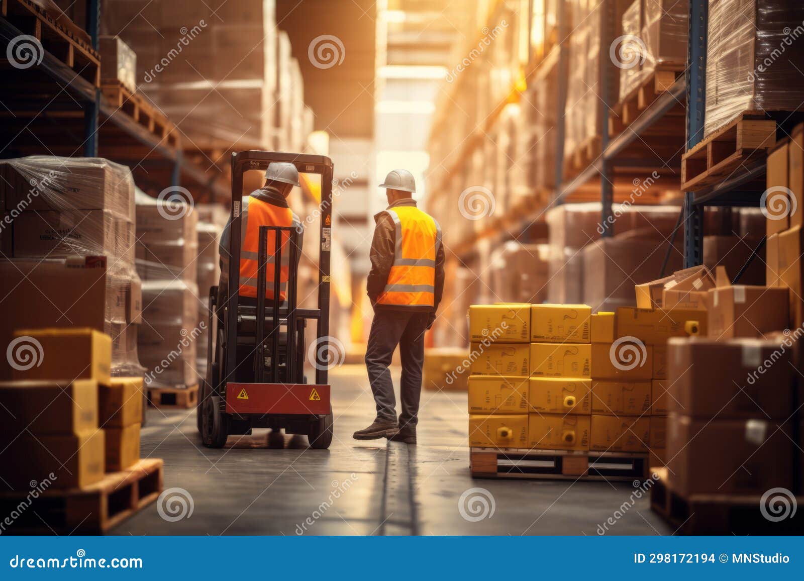 Logistics Workers Wearing Orange Uniform Working in Warehouse Stock ...