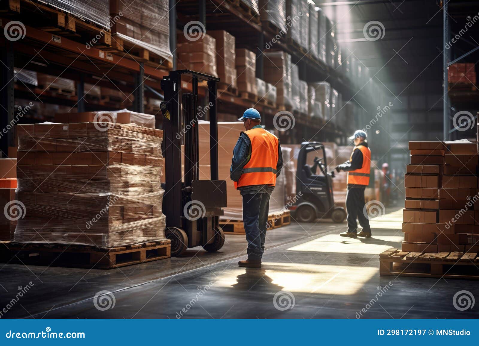 Logistics Workers Wearing Orange Uniform Working in Warehouse Stock ...