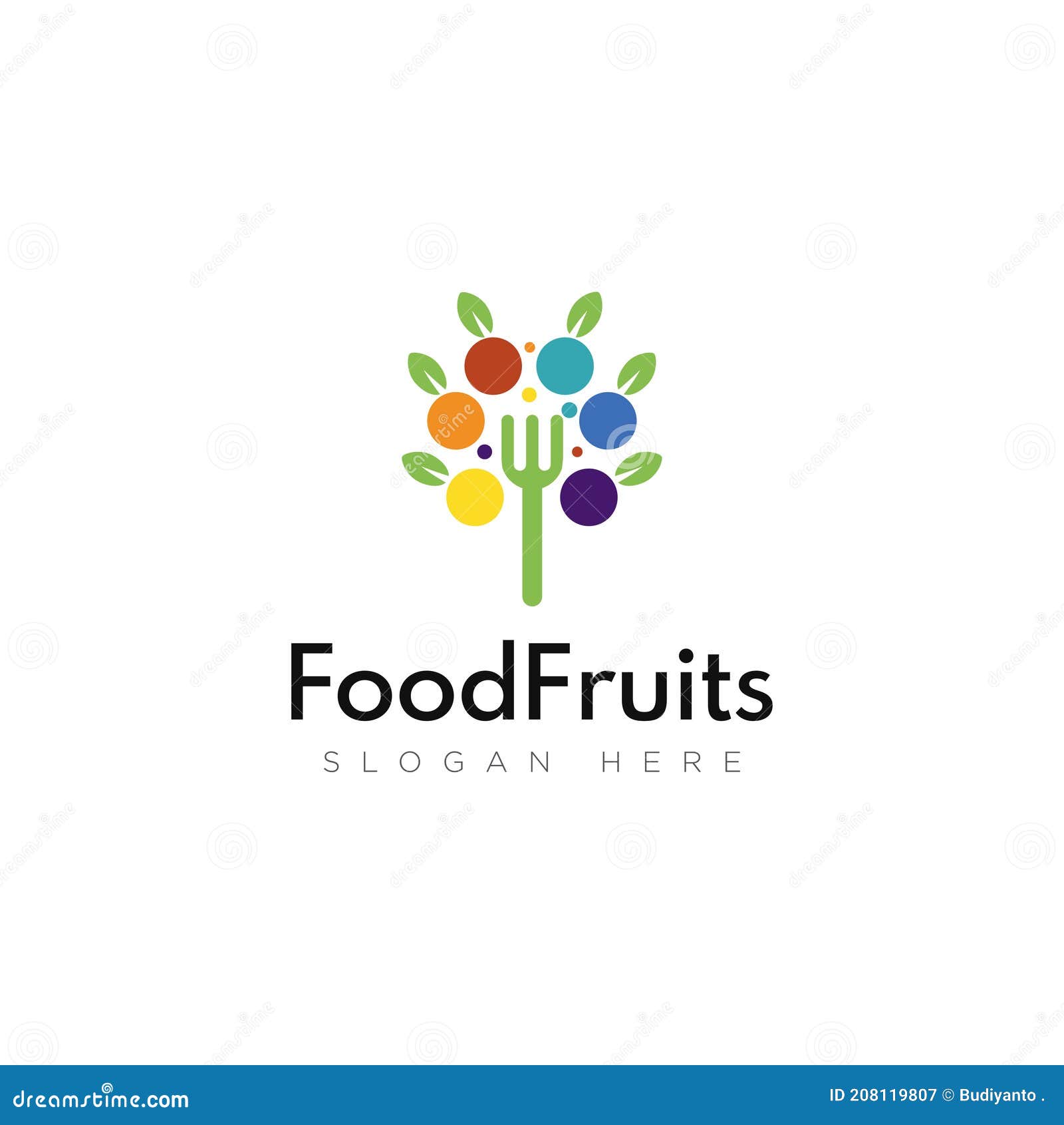 Creative Logo Food Fruits with Fork and Simple Fruits Vector Stock ...