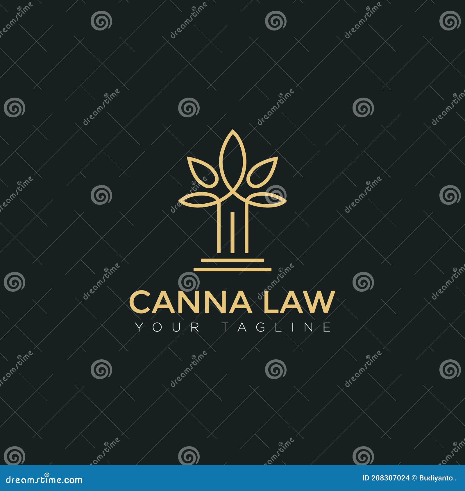 Logo Canna Law with Line Art Pillar and Leaf Cannabis Vector for Lawyer ...