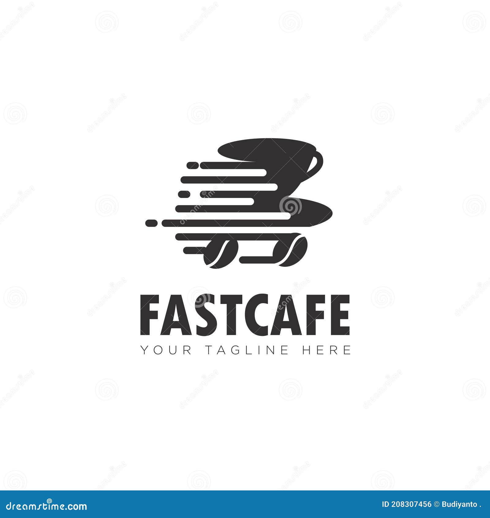 Logo Fast Cafe, with Coffee Beans As Wheel and Fast Moving Vector Stock ...