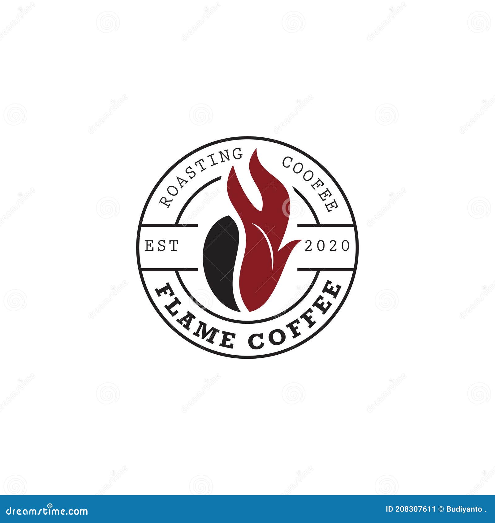 Retro, Rustic, Vintage Logo Flame Coffee, with Bean and Fire Vector on ...