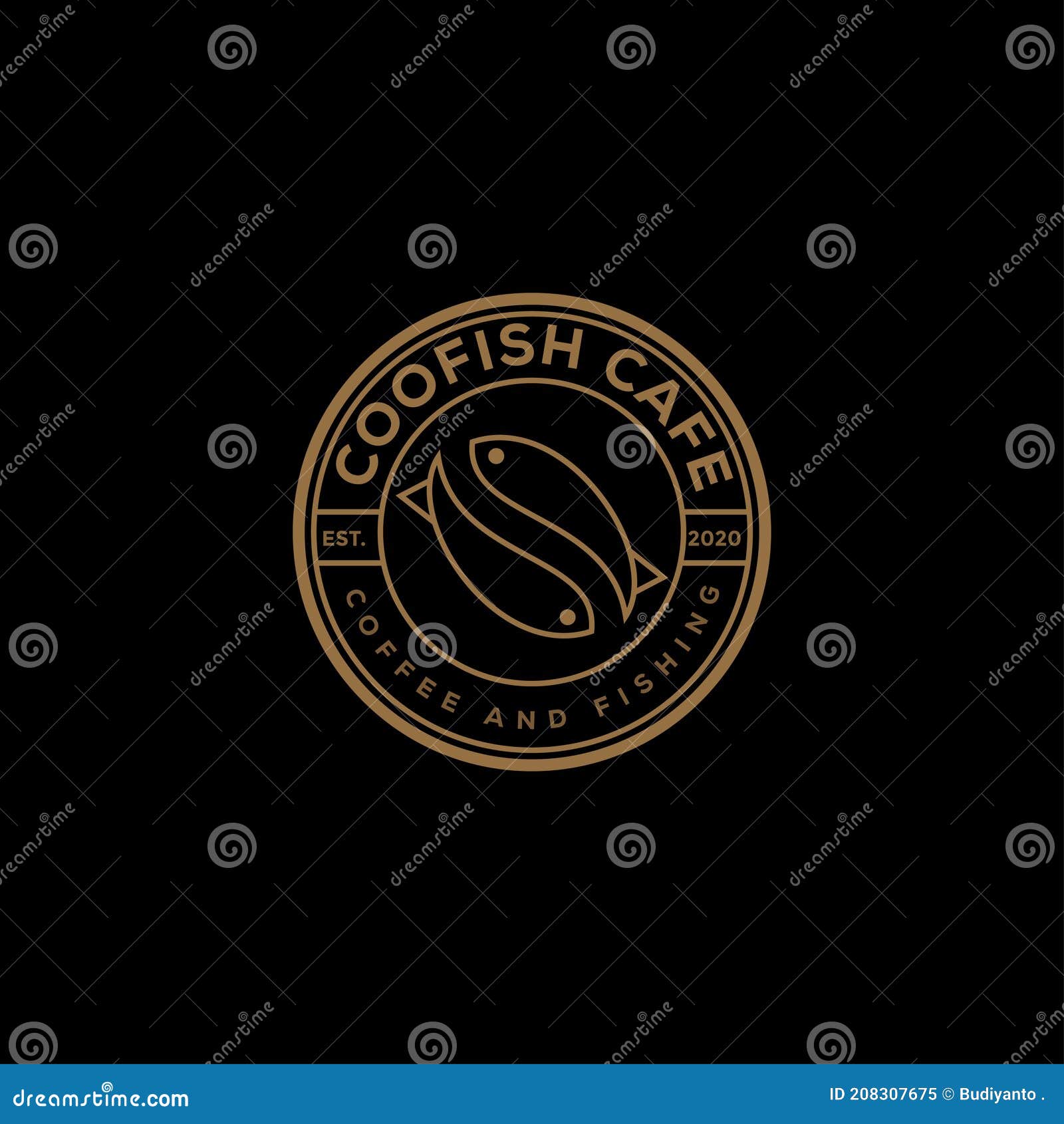 Rustic, Retro, Vintage Logo Coofish Cafe, Coffee Bean and Fish Stamp ...