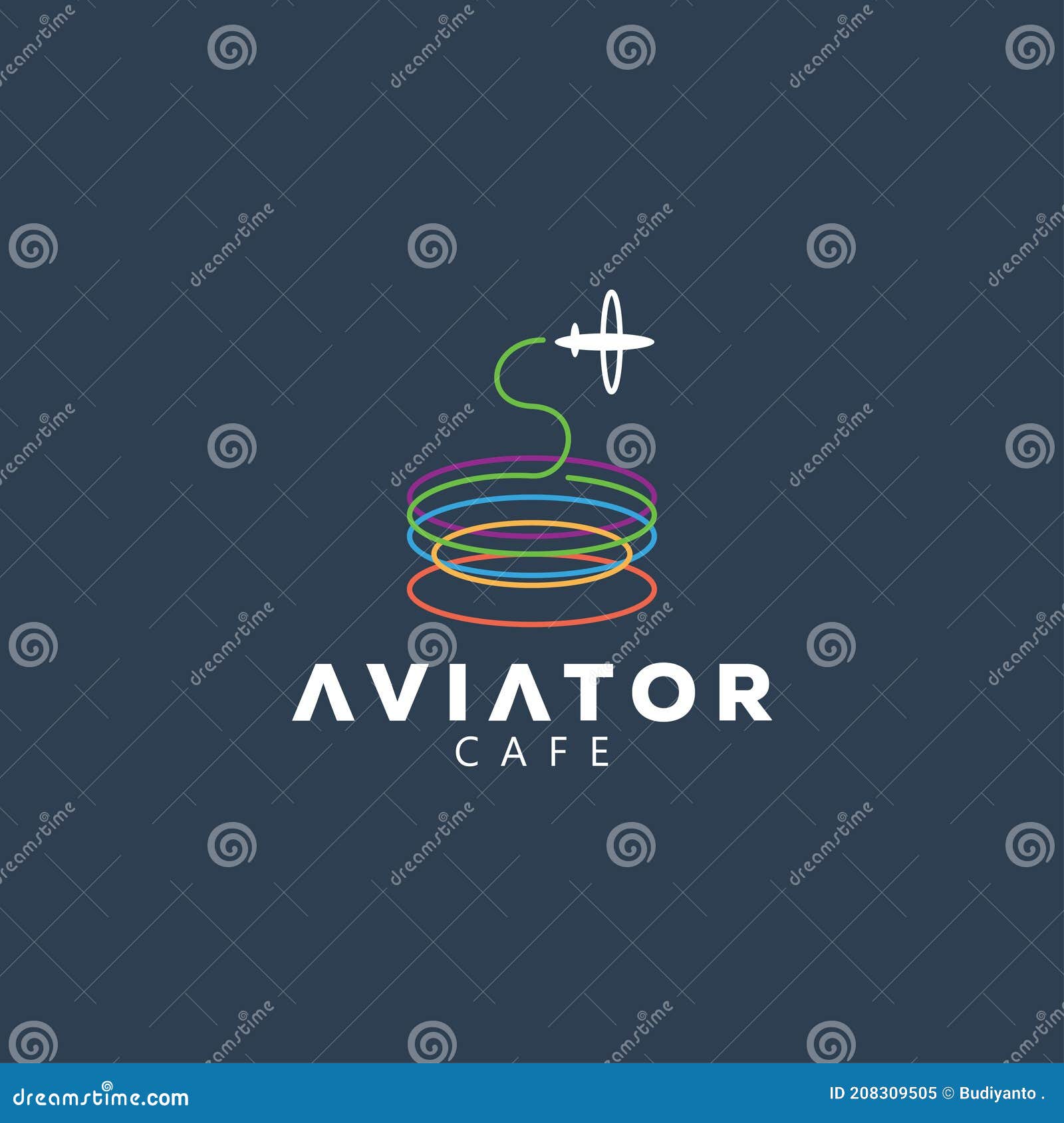 Abstract Logo Aviator Cafe with Line Art Mug and Plane Vector Stock ...