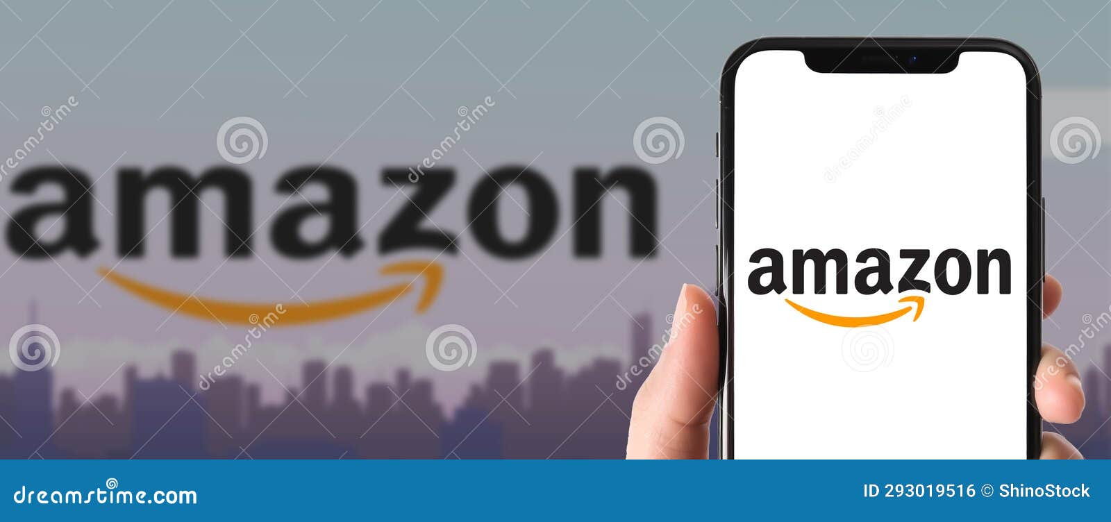 The Logo of Amazon on the Screen of a Smartphone. Web Banner Horizontal ...