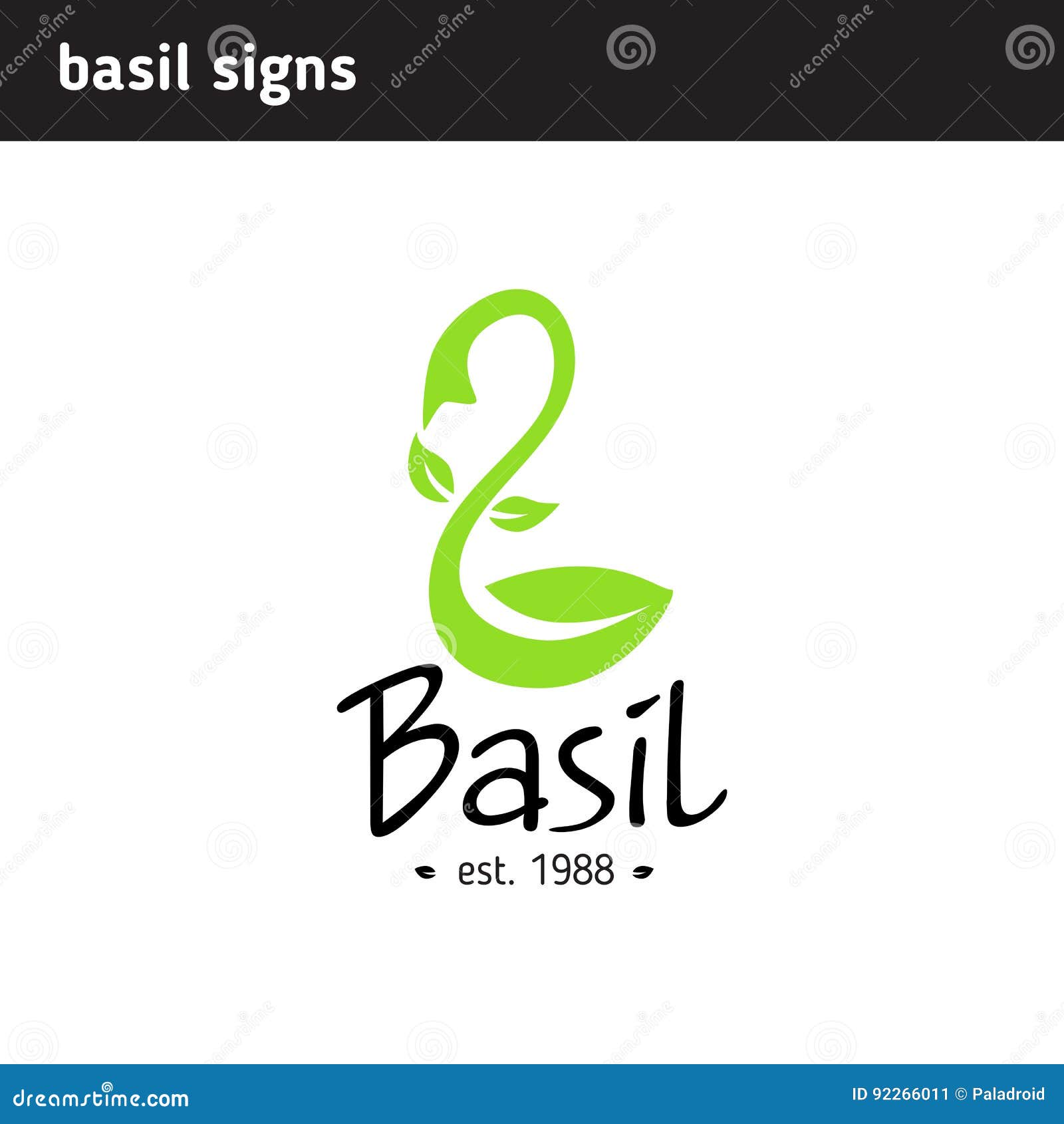 Logo Basil Leaf in the Form of a Scoop Stock Vector - Illustration of ...