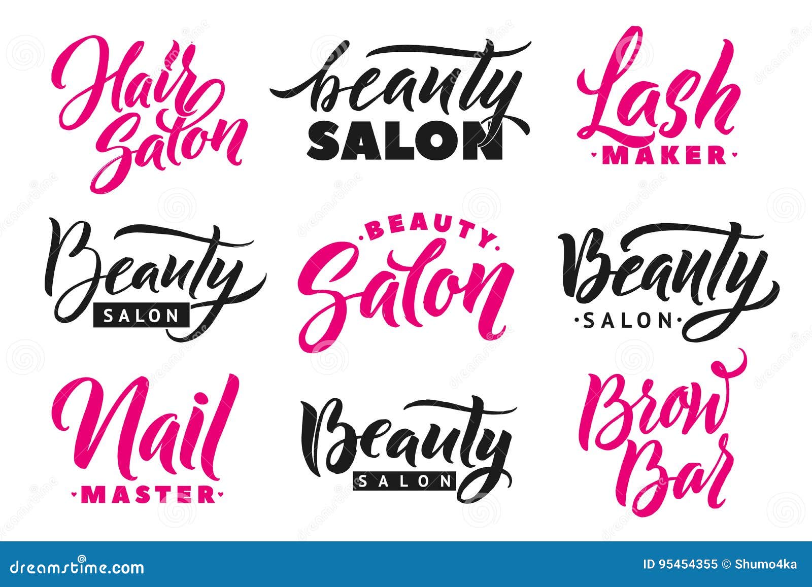 Logo Beauty Salon Lettering Set. Custom Handmade Calligraphy, Vector ...