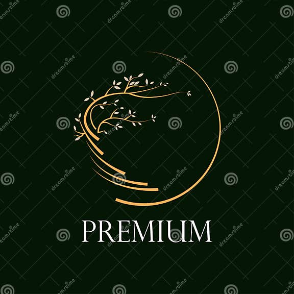 Nature Tree Logo Golden Logo with Leaves, Flat Logo Icon in Circle ...
