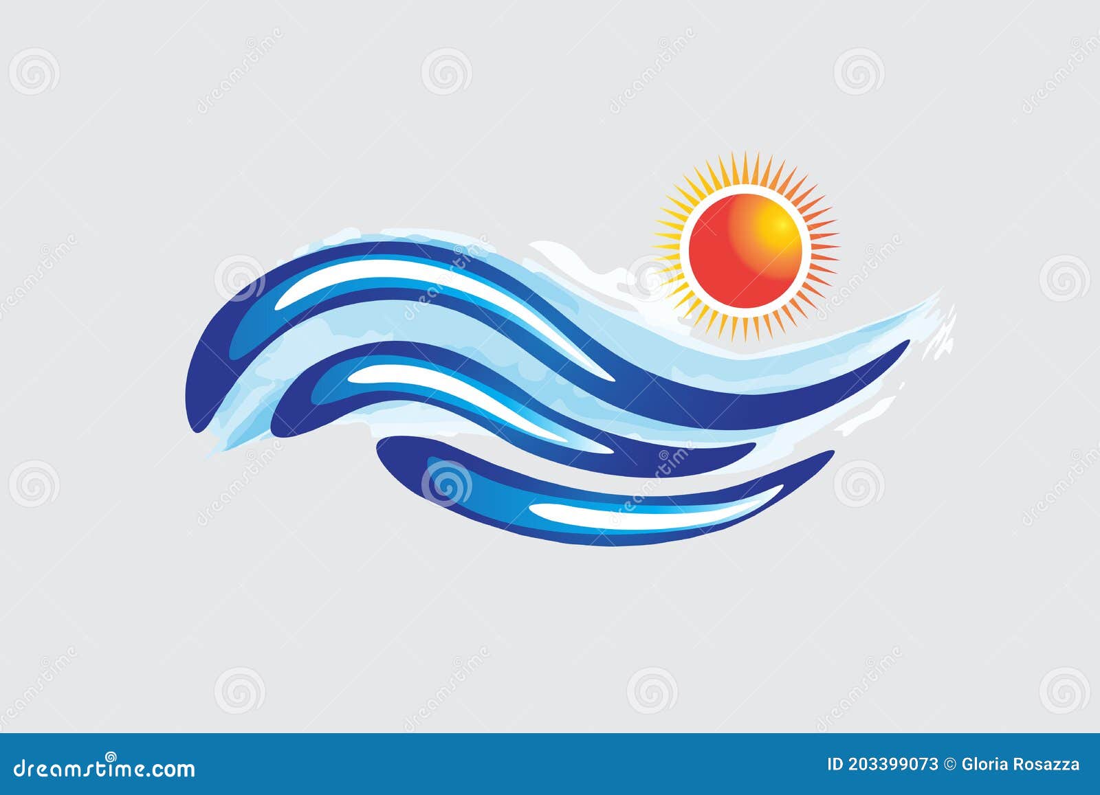 Logo Blue Waves and Sun Watercolor Stock Vector - Illustration of ...