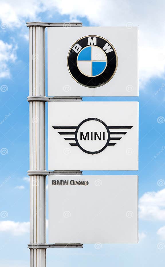 Logo BMW and MINI on Pole with Blue Sky Background Editorial Image ...