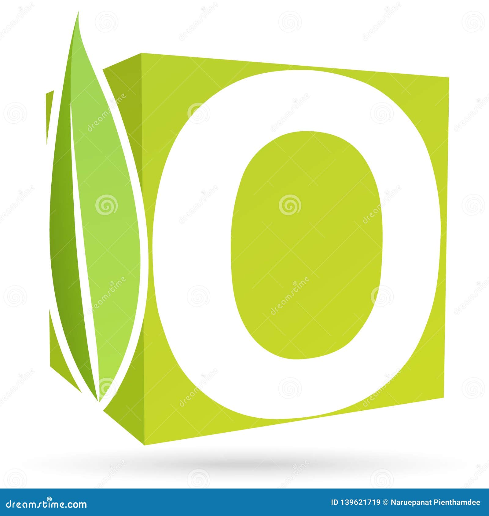 Box Font O with Leaf Color Green Stock Vector - Illustration of ...
