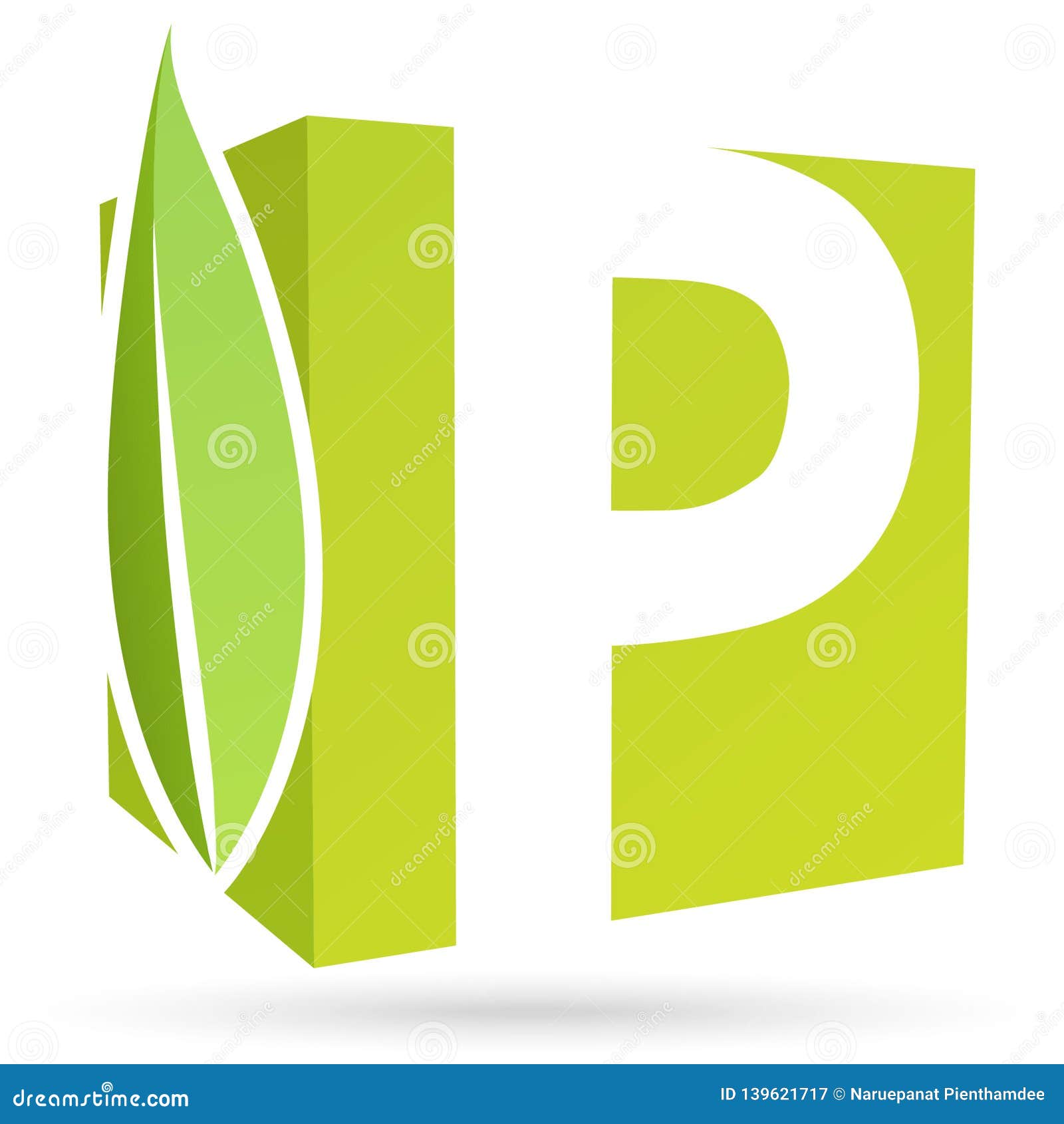 Box Font P with Leaf Color Green Stock Vector - Illustration of ...