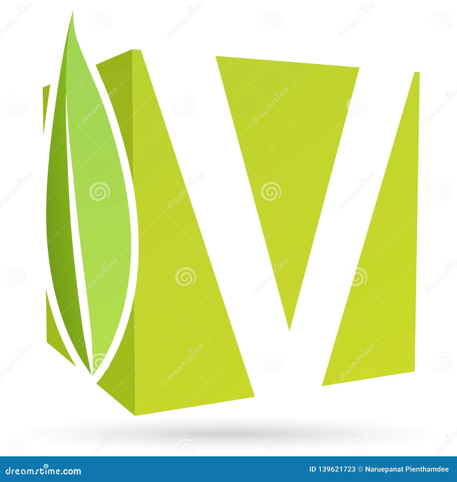 Box Font V with Leaf Color Green Stock Vector - Illustration of green ...